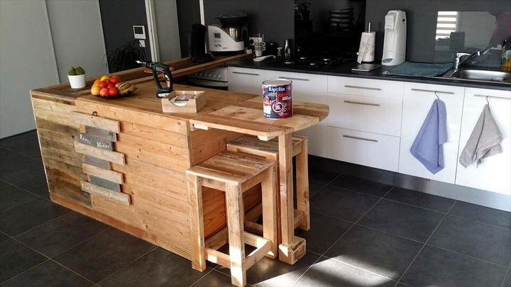 Pallet Kitchen Counter with Breakfast Table & Storage - Pallets Pro